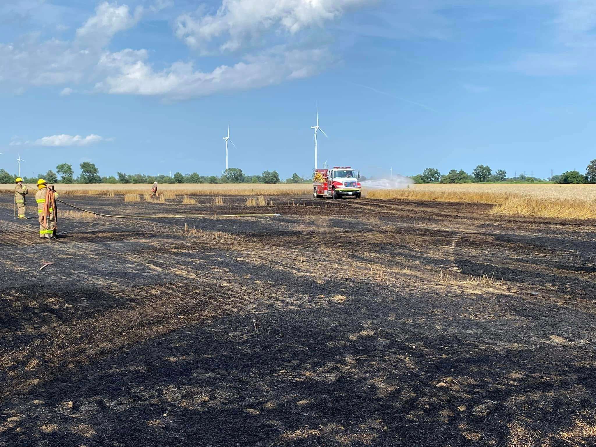Combine sparks wheat field fire near Tilbury