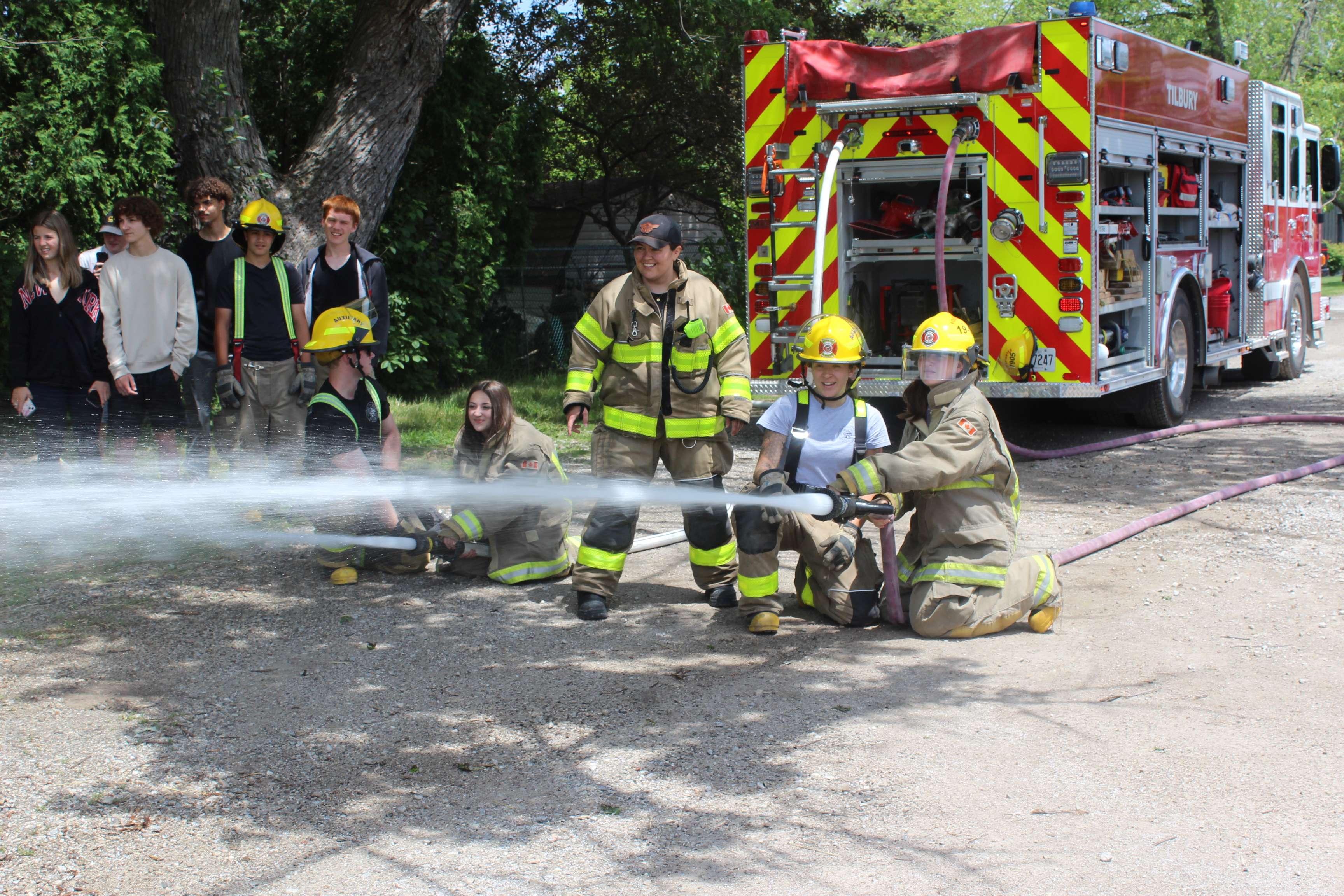 Firefighter in a high school ends the year with a splash